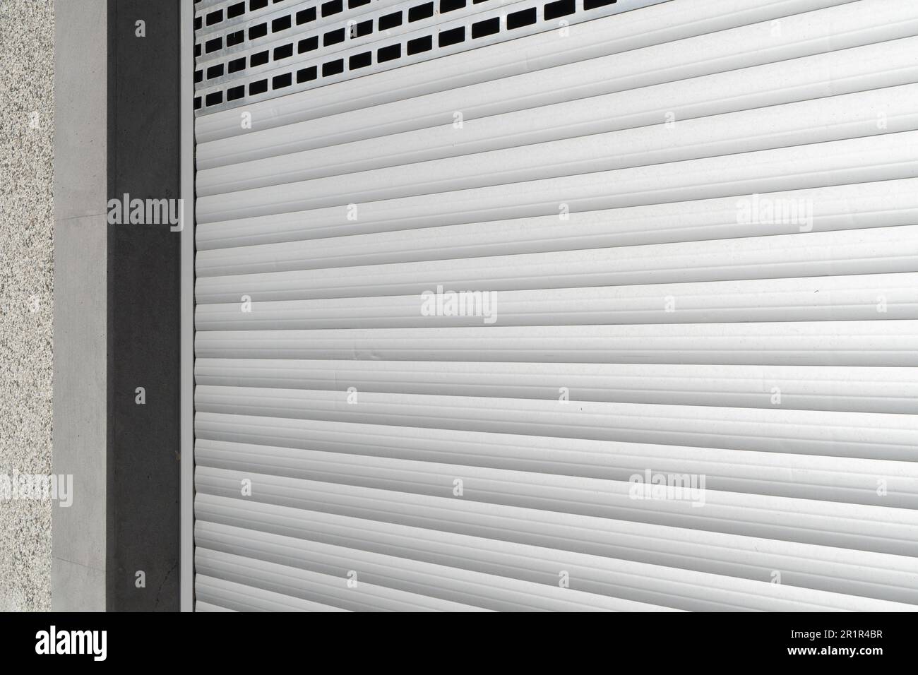 Roller shutter gate. Metal roller garage door as background. Automatic ...