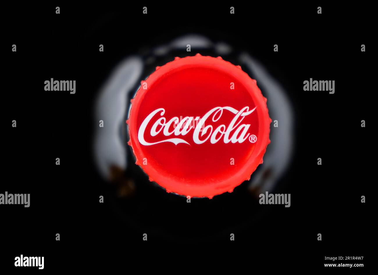 Yerevan, Armenia, May 10 2023: Coca Cola logo on a cork cap Black ...