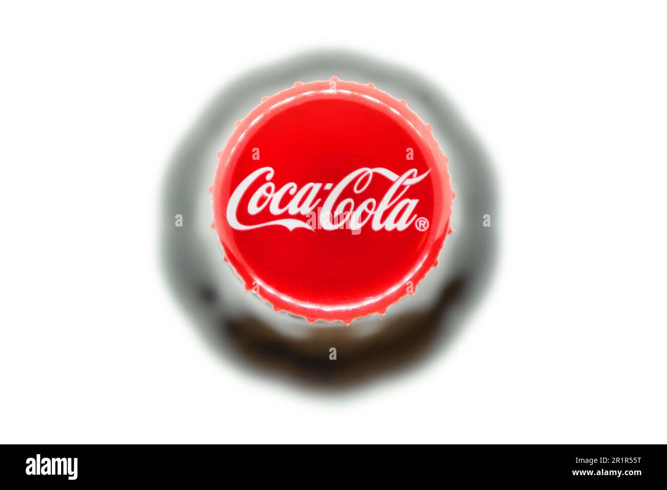 Yerevan, Armenia, May 10, 2023: Coca Cola logo on a cork cap. Black ...