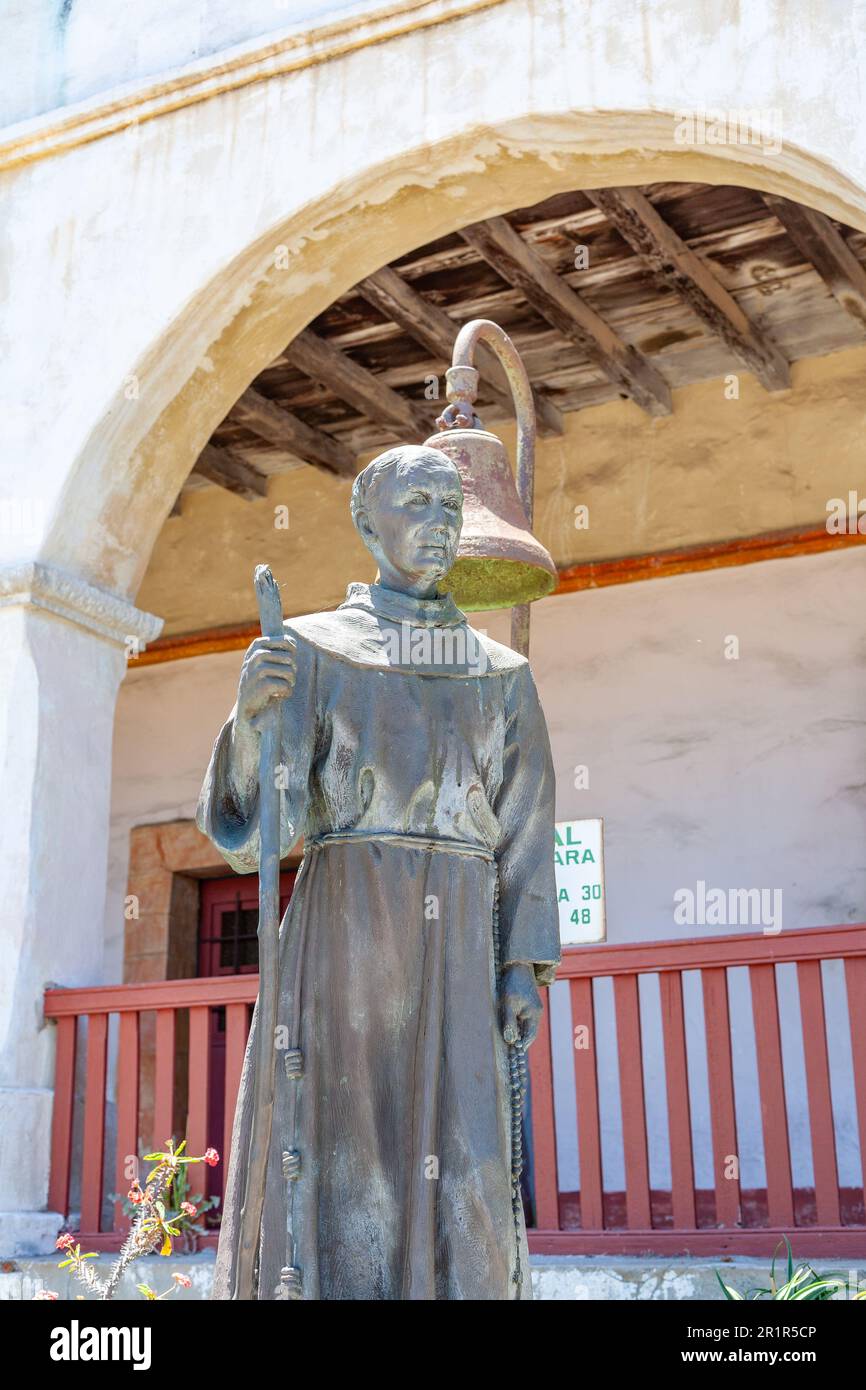 Santa Barbara, USA - June 23, 2012: View of a statue and bell in Santa ...