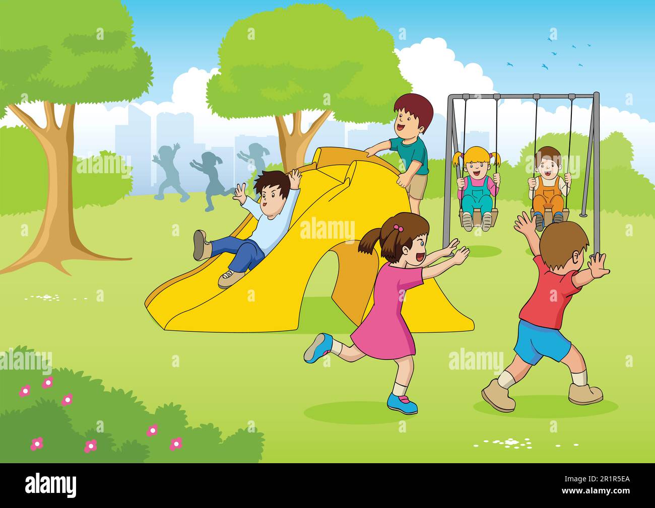 Young Children Playing Cartoon