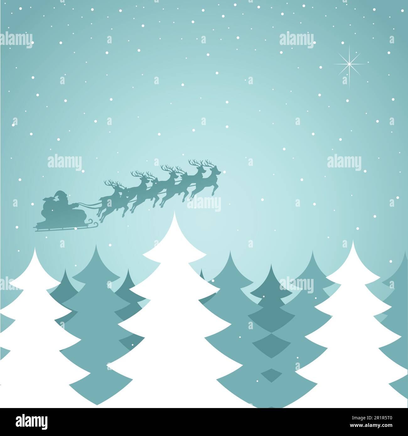 Christmas background or theme, Santa Claus flying with his sleigh above ...