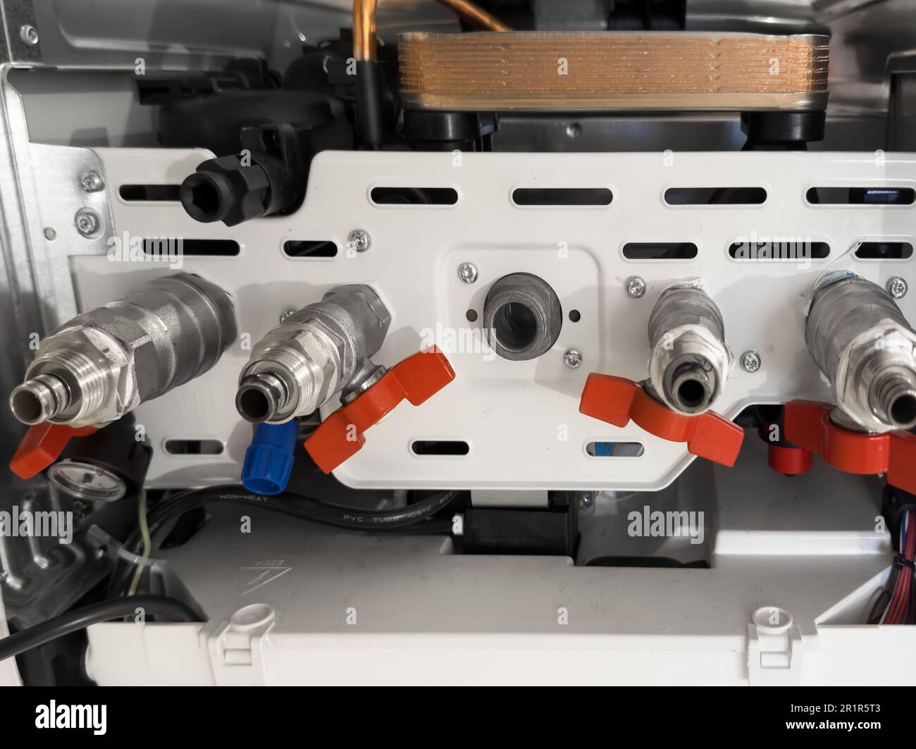 Gas boiler texture background. Gas water heater isolated. Back view ...