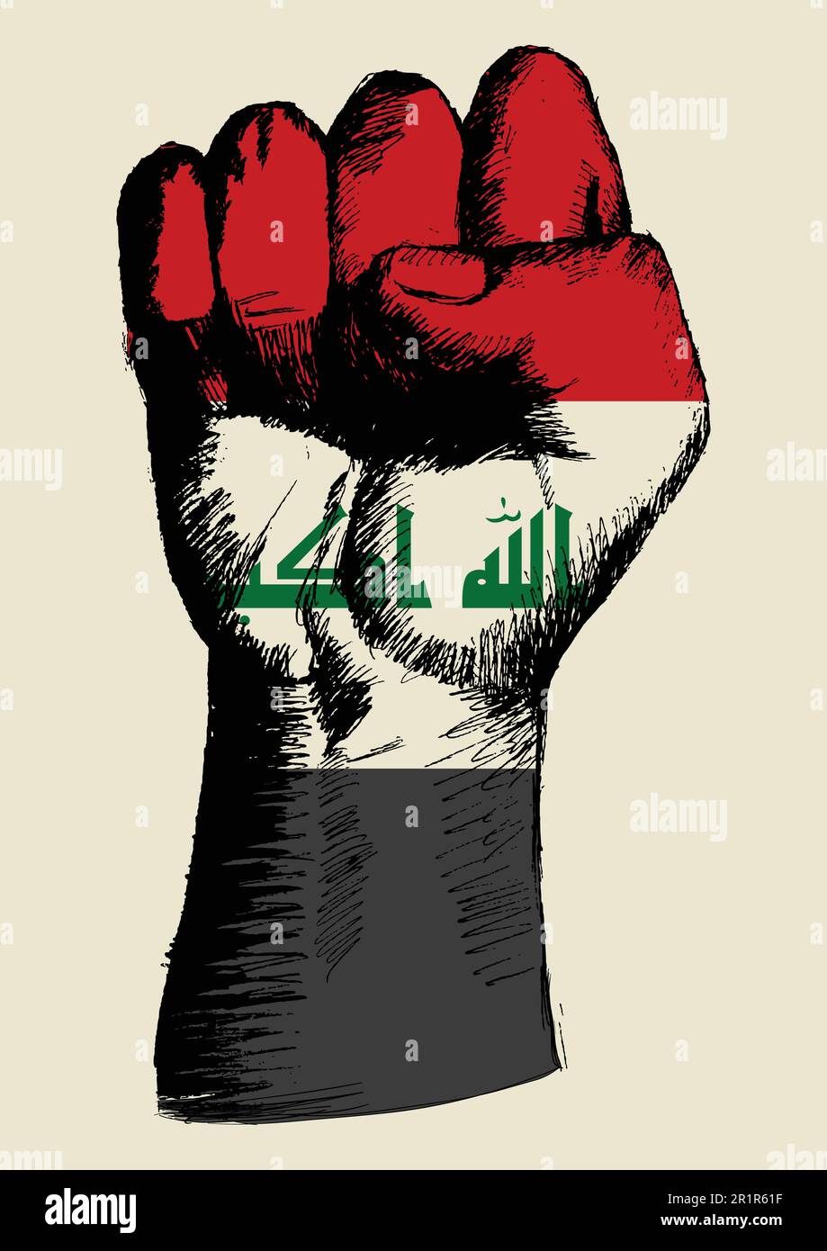 Sketch illustration of a fist with Iraq insignia Stock Vector Image ...