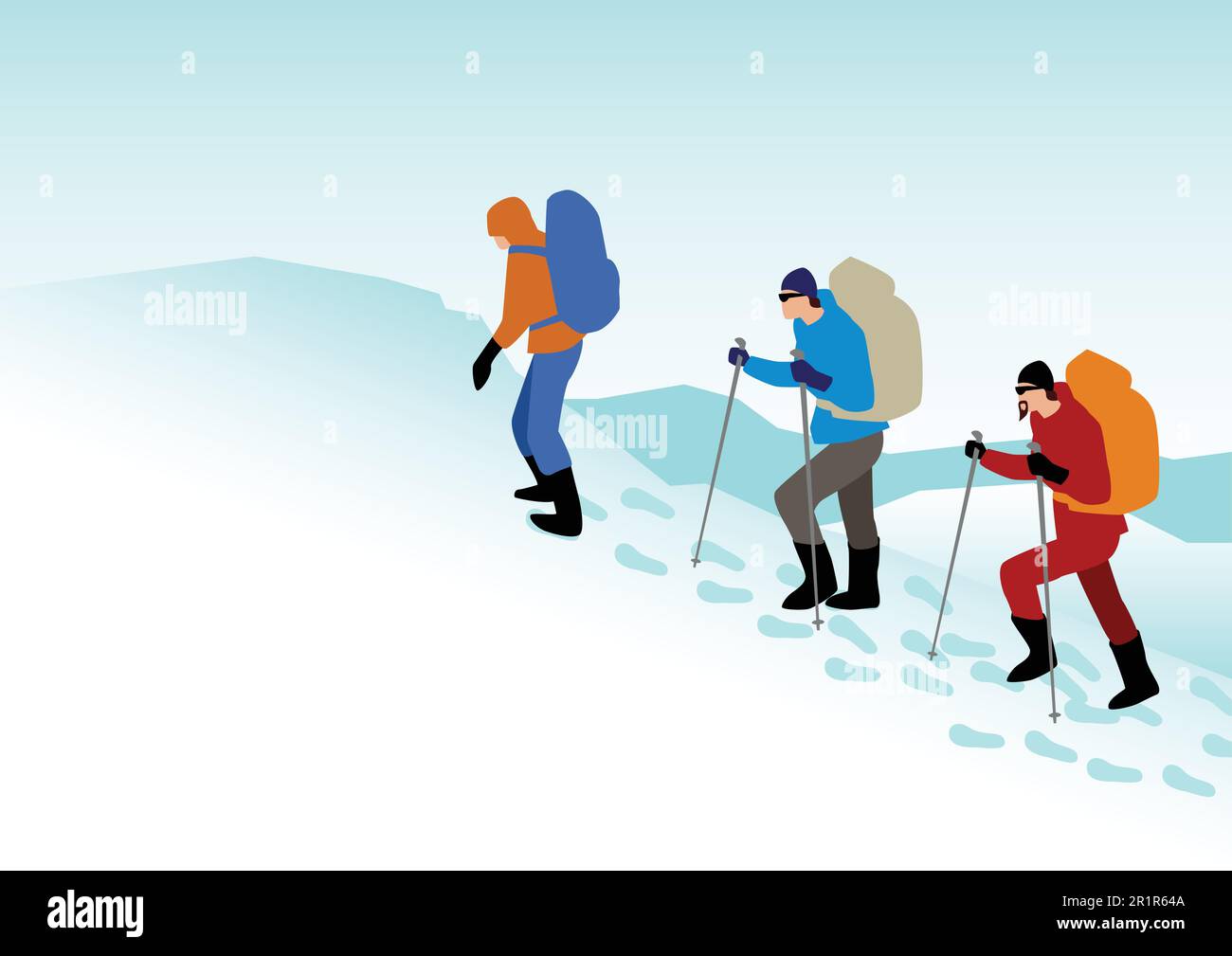 Simple graphic of people hiking on snowy mountains Stock Vector Image ...
