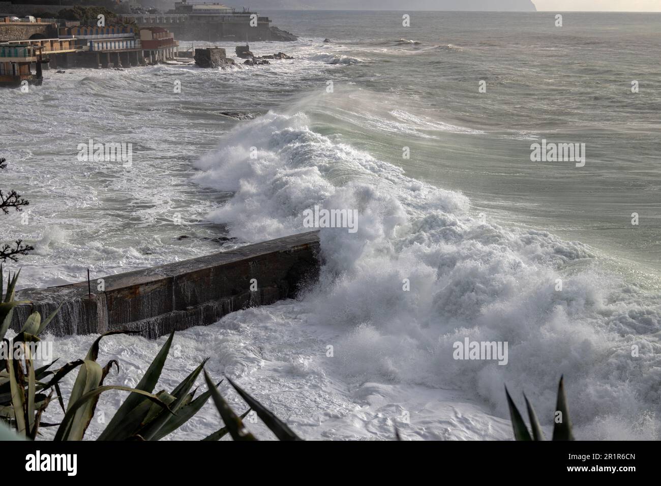 Rough sea on the pier of Genoa Quinto, Italy Stock Photo - Alamy