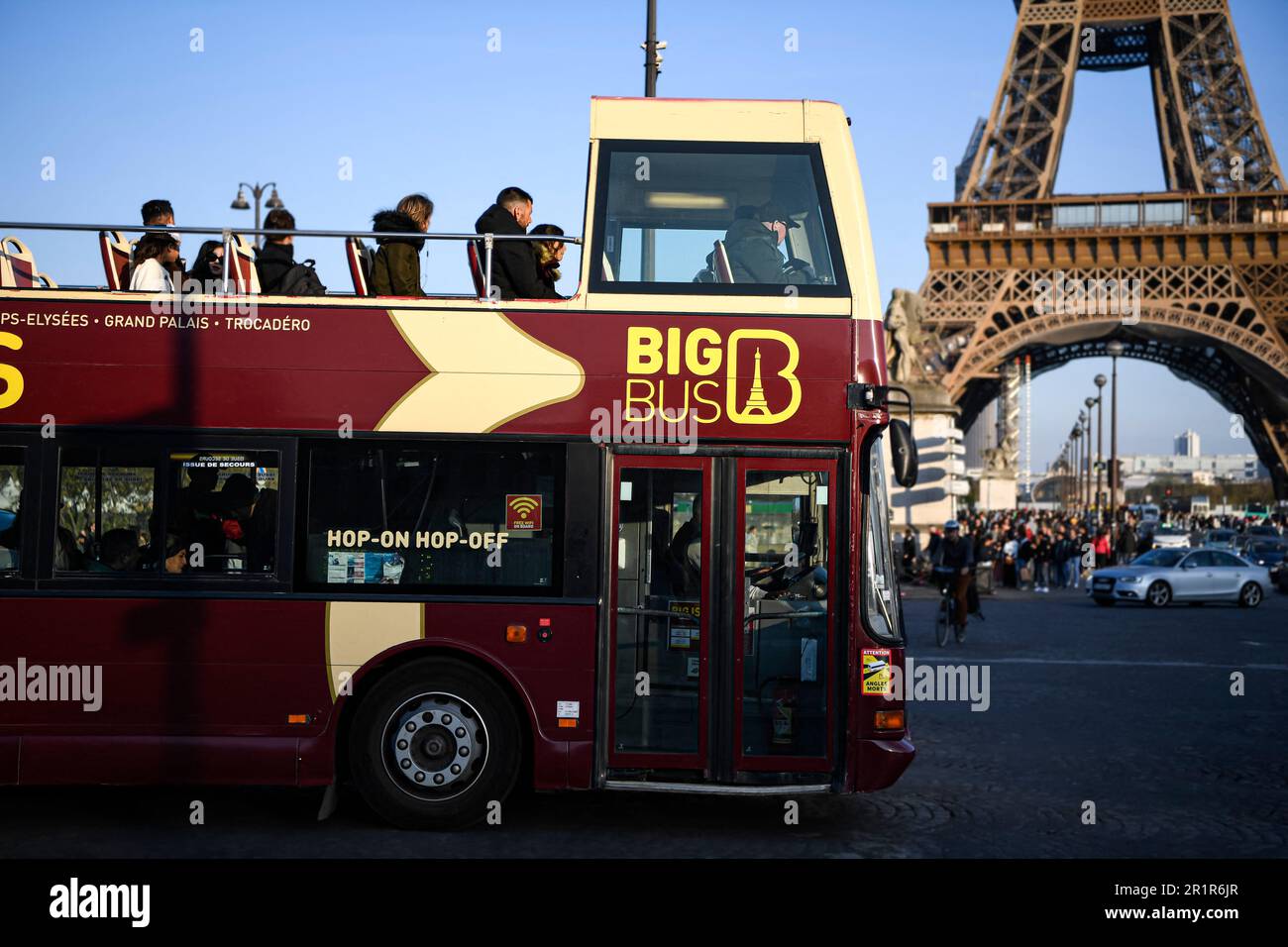 Illustration picture shows a tourist coach (with the Eiffel Tower in ...