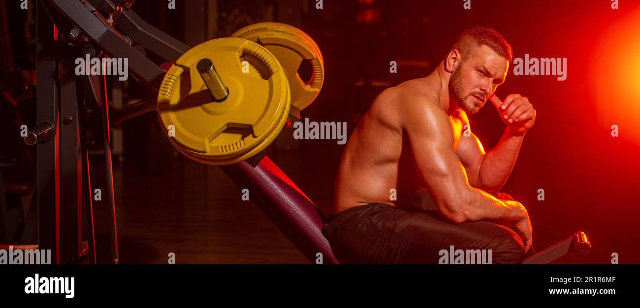 Bodybuilder athletic man with six pack, perfect abs, shoulders, biceps ...