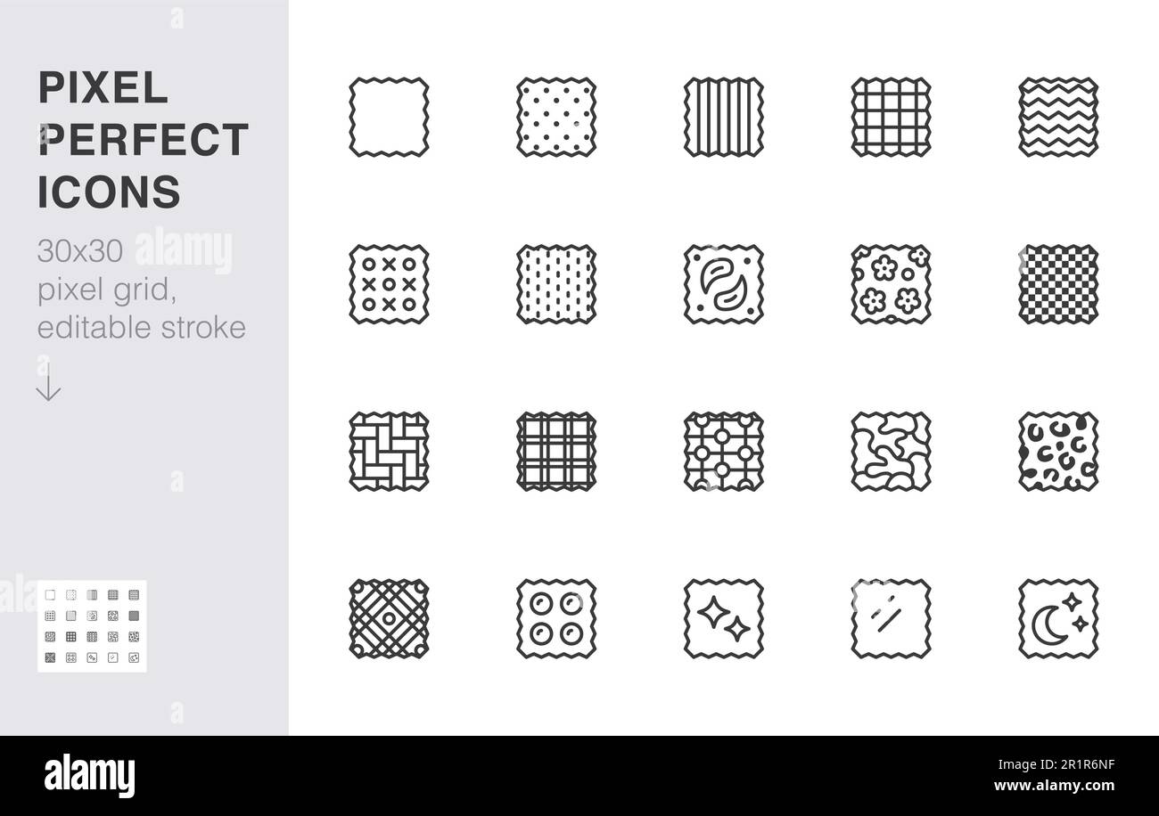 Fabric pattern line icon set. Checkered, flannel, geometric, tartan ...