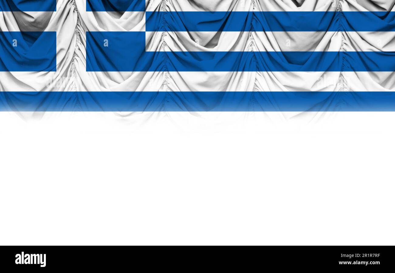 White background with Greece flag on gradient drape. 3d illustration ...