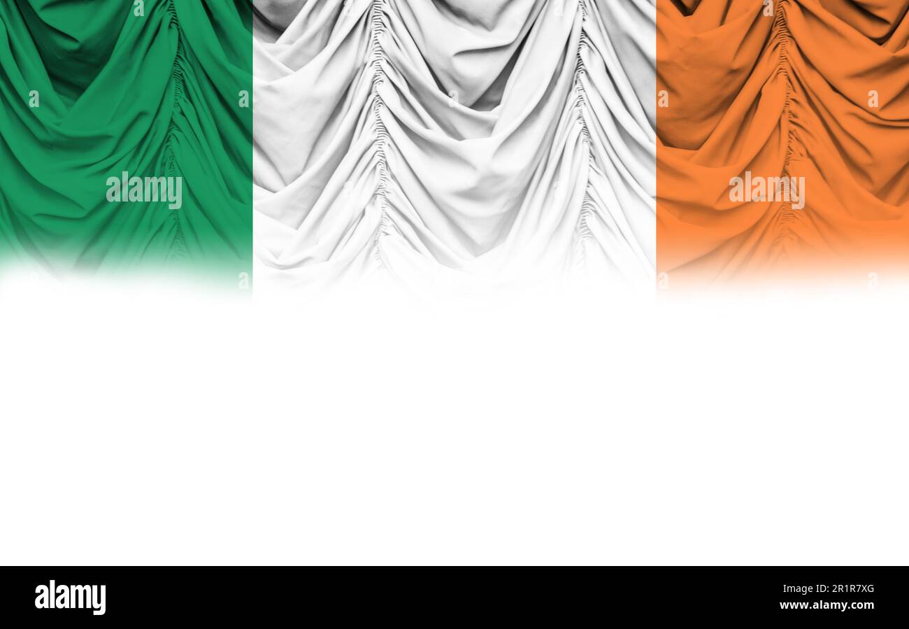 White background with flag of Ireland on gradient drape. 3d ...