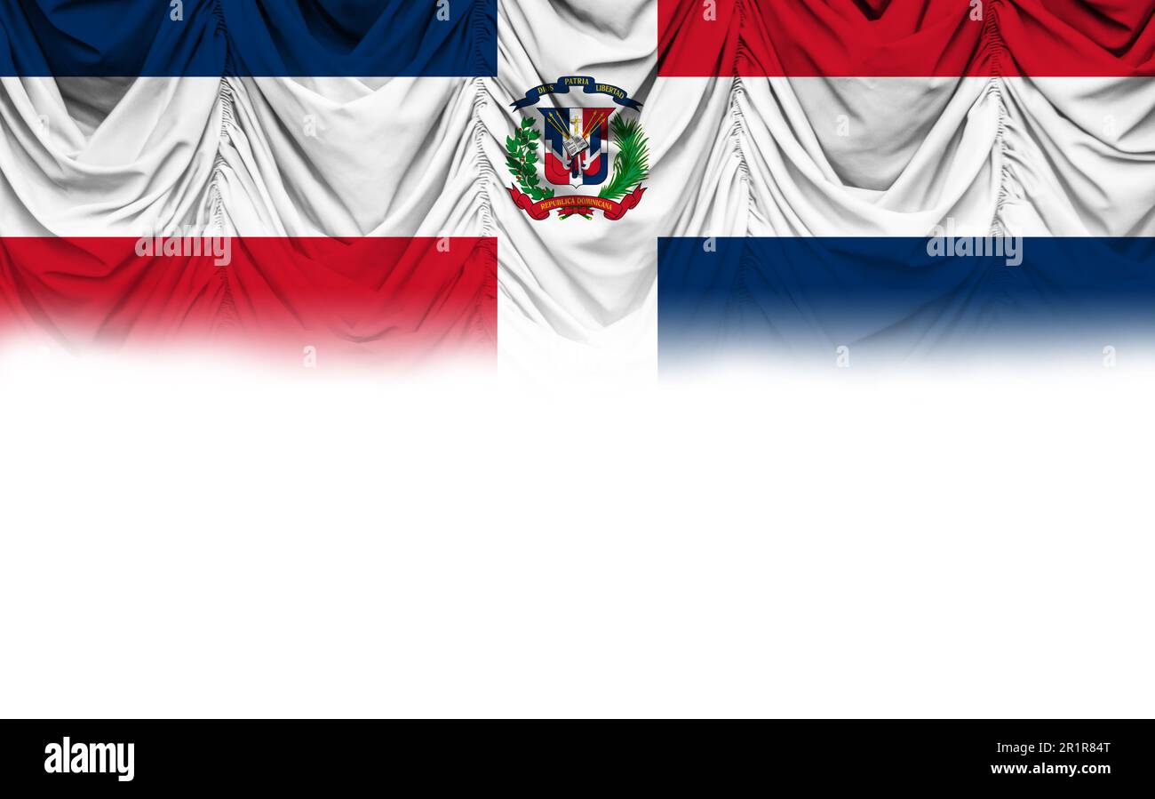 White background with Dominican Republic flag on gradient drape. 3d ...