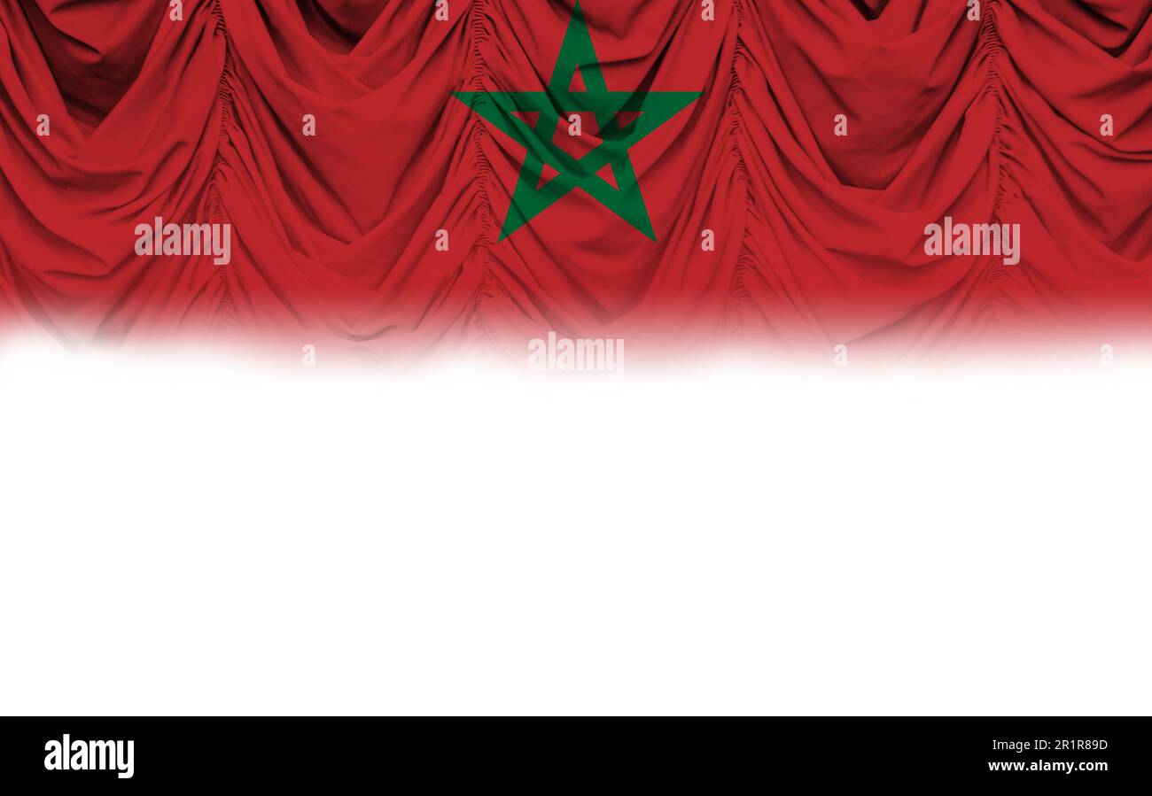 White background with Morocco flag on gradient drape. 3d illustration ...