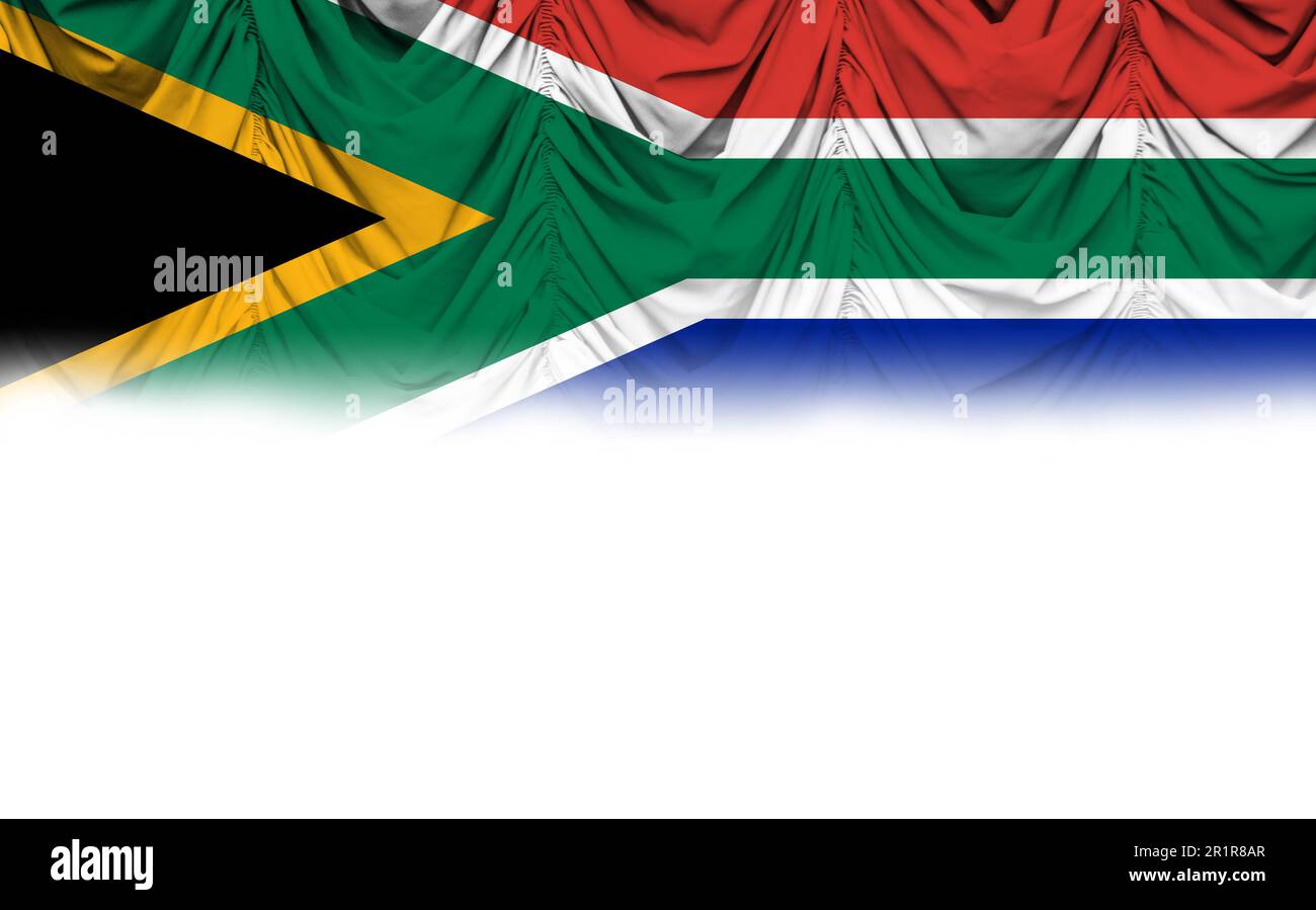 White background with South Africa flag on gradient drape. 3d ...