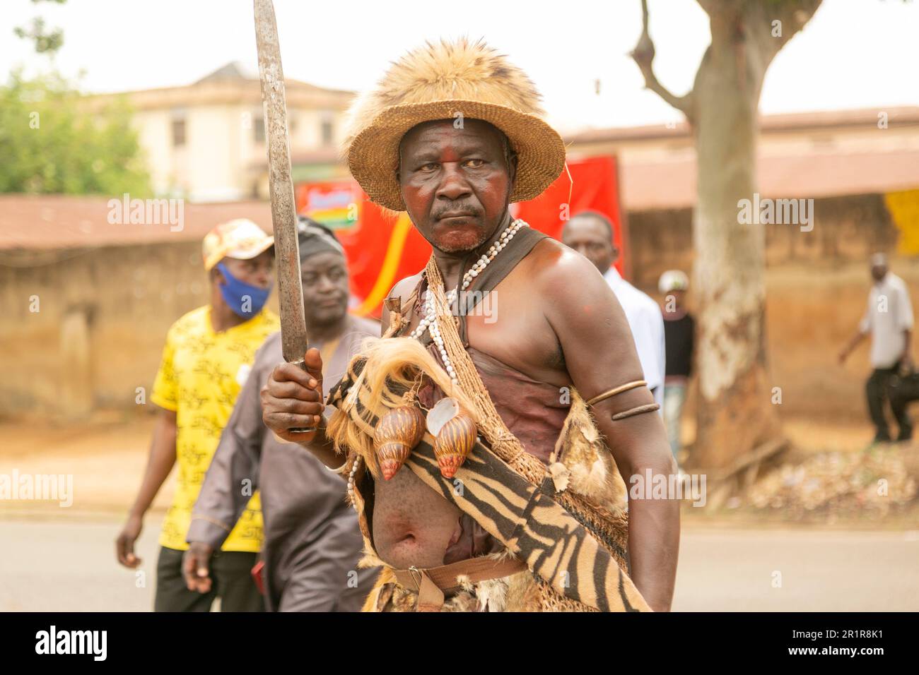 Jos, Nigeria. 12th May 2023. Portrait of Berom soldier during the Nzem ...
