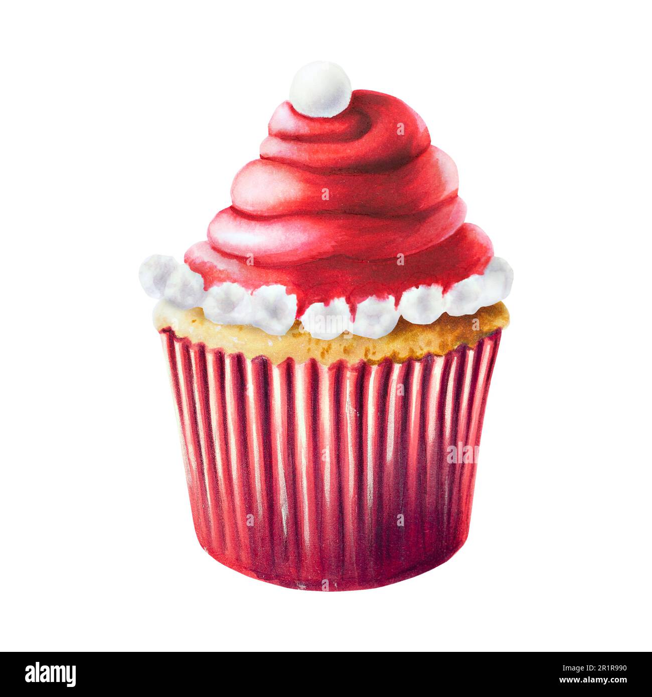 Watercolor Christmas sweet muffin with cream. New year hand painting ...
