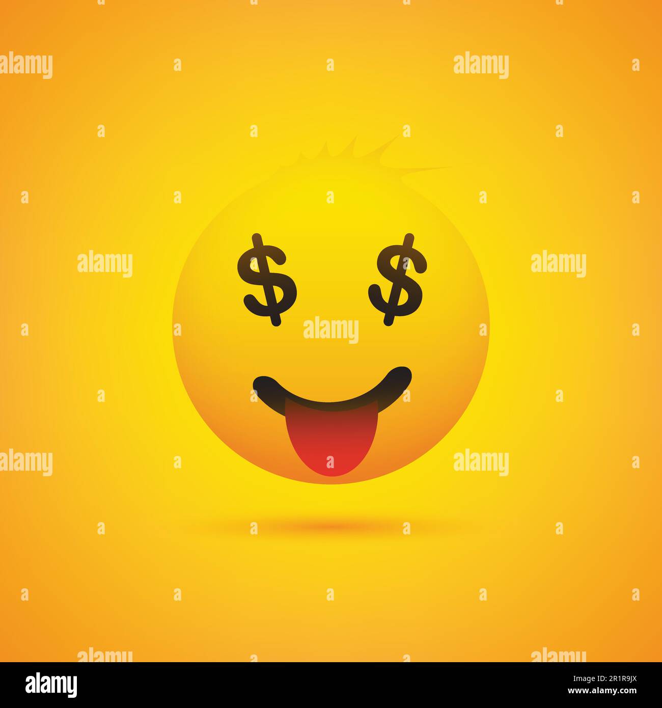 Smiling Emoji with Dollar Sign Eyes - Simple Happy Emoticon on Yellow ...