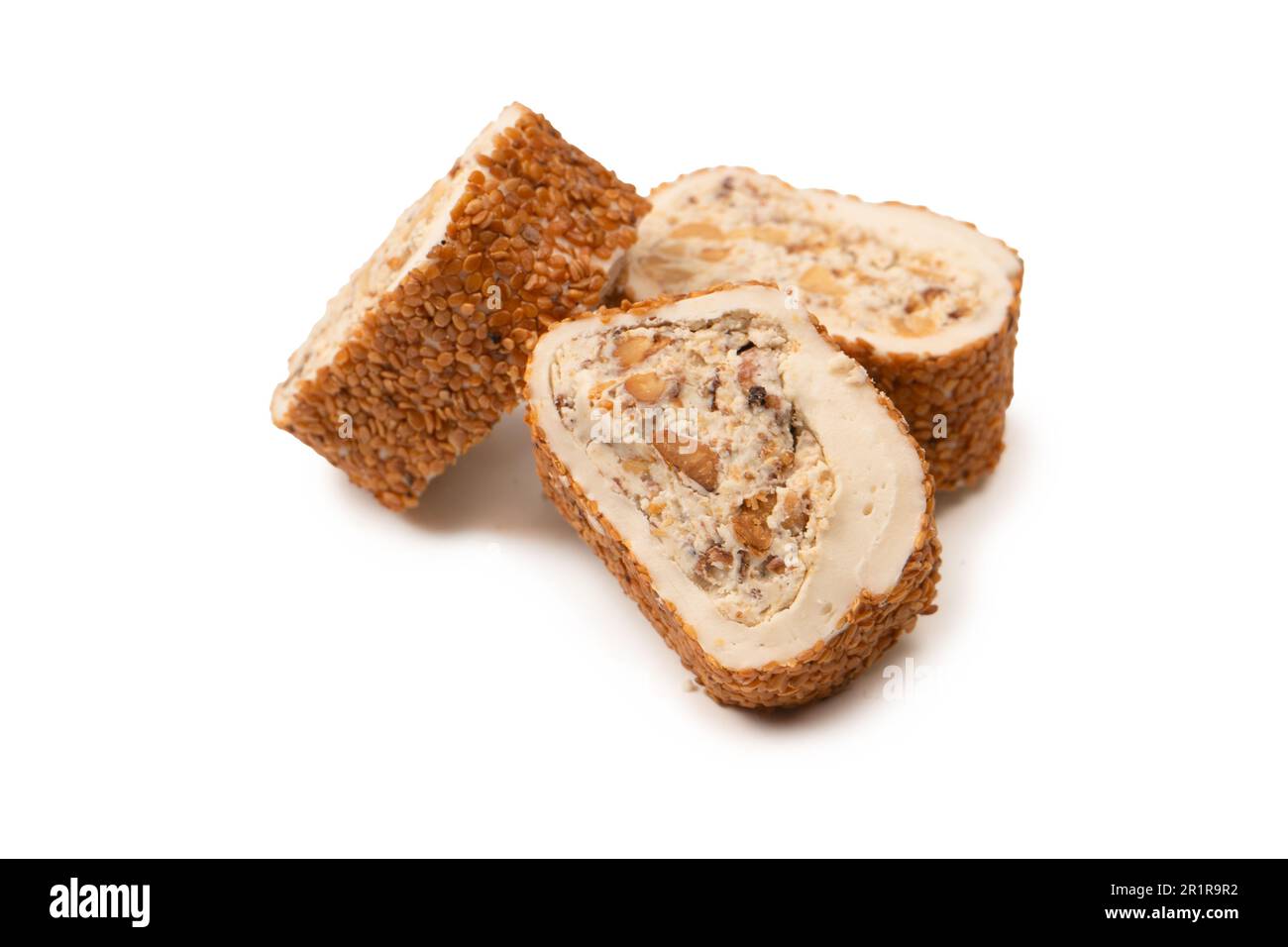 Sweet roll with nuts, turkish sweets. Turkish rahat isolated on a white ...