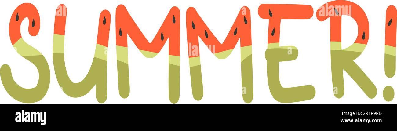 Word summer with watermelon pattern. Vector illustration. Letters with ...