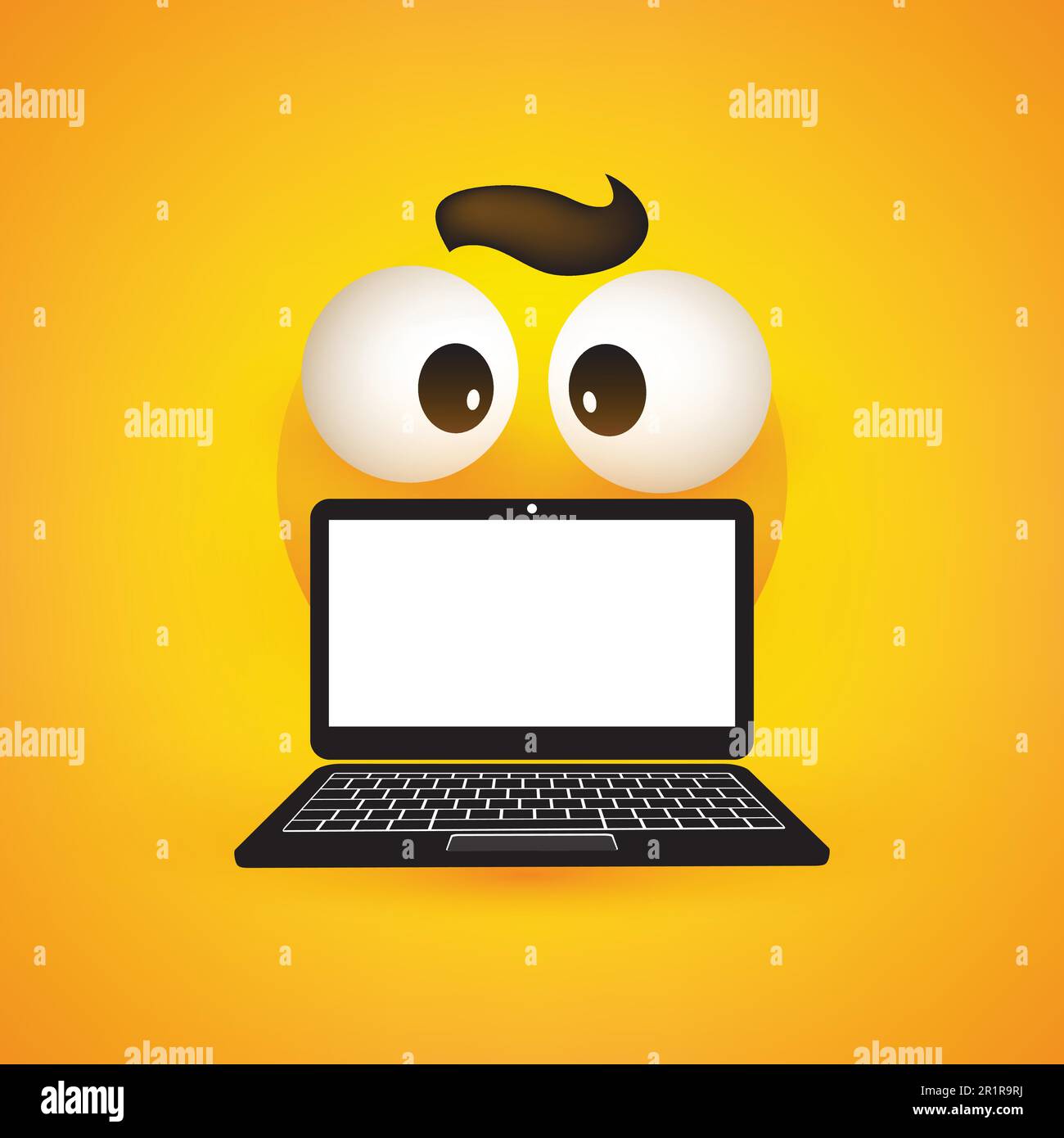 Emoji, Emoticon with Pop Out Eyes, Hair and a Laptop Computer on Yellow ...