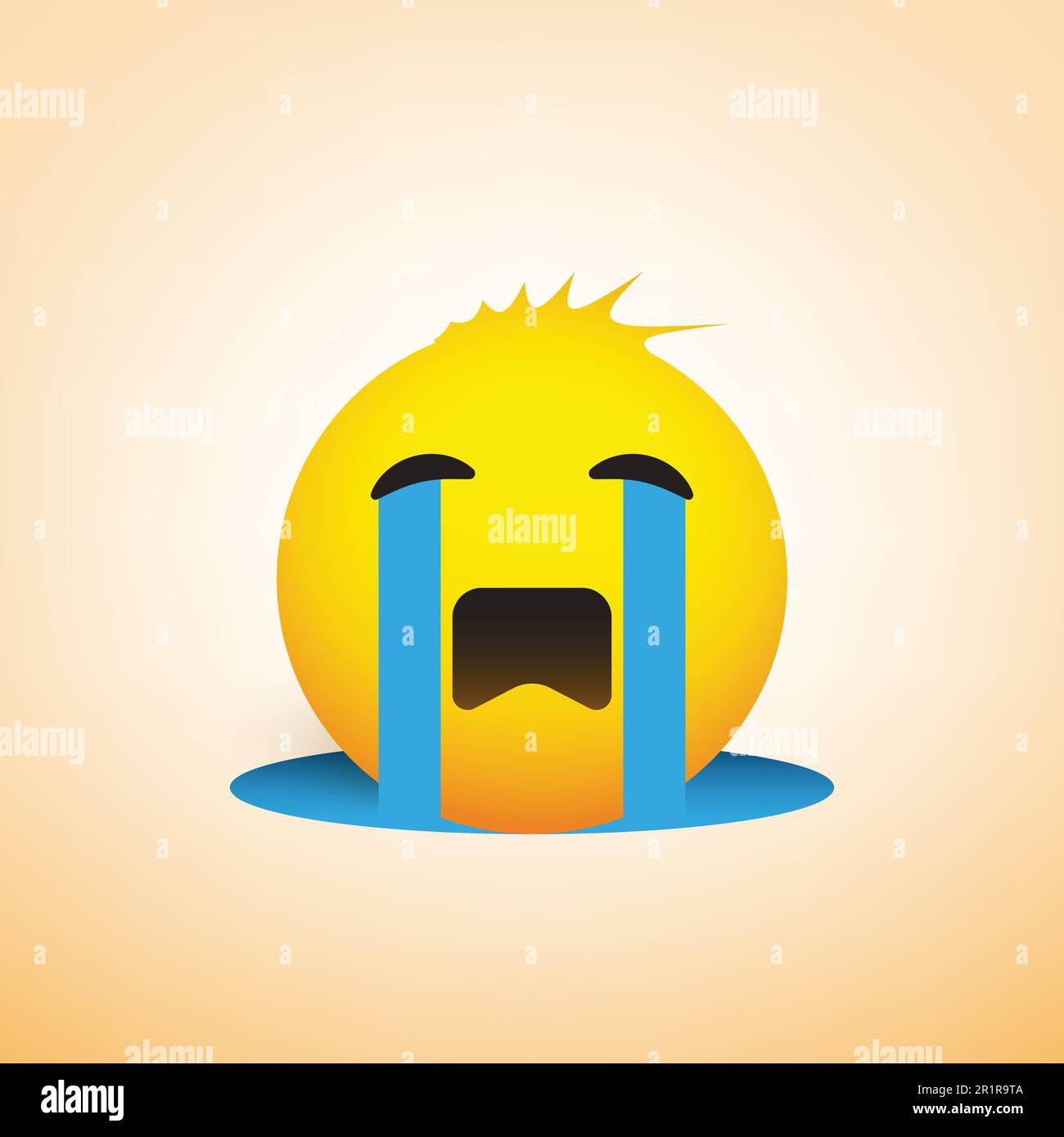 Crying Sad Emoji with Funny Hair - Simple Emoticon on Yellow Background ...