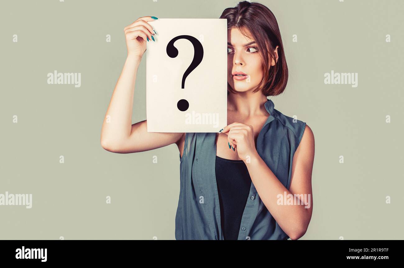 Girl question. Getting answers. Woman with doubtful expression and ...