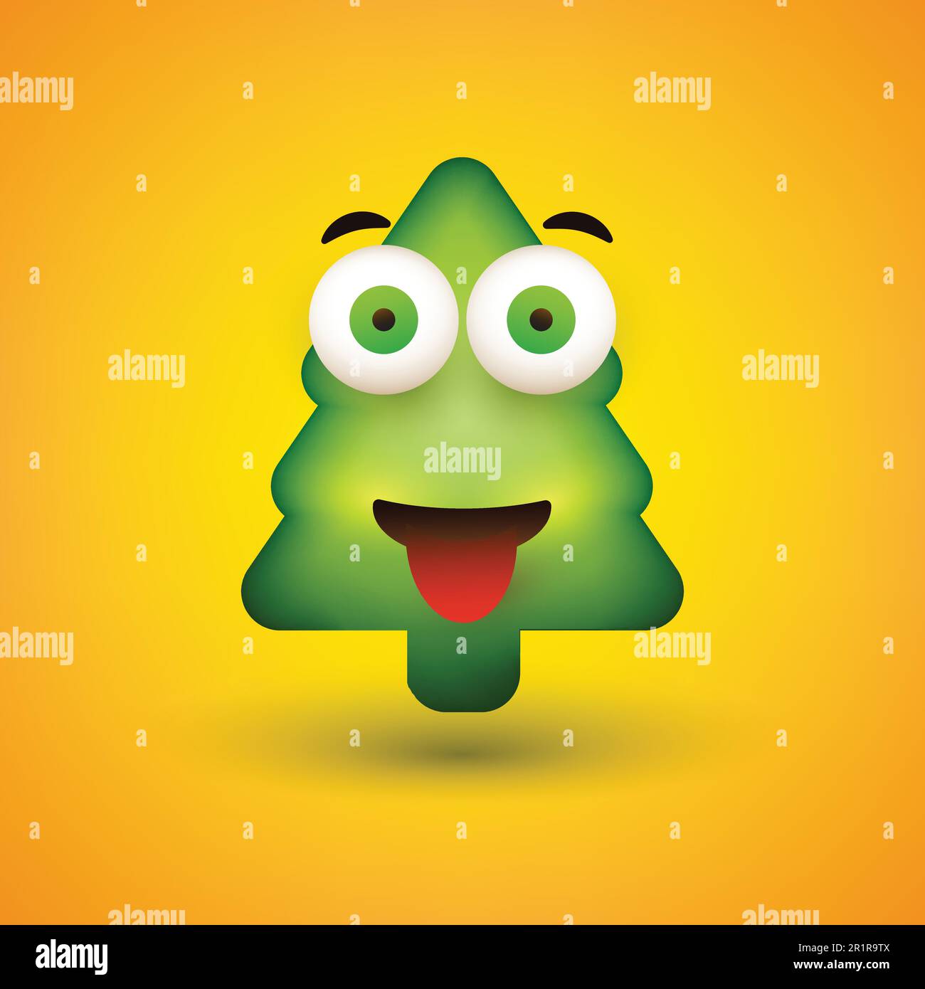 Smiling Emoji - Simple Christmas Tree Shaped Emoticon on Yellow ...