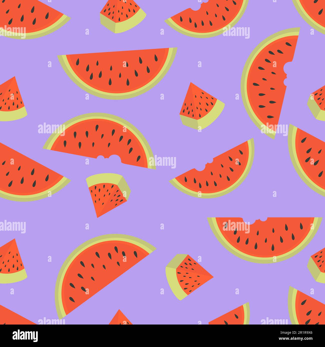 Watermelon seamless pattern. Scattered slices of watermelons on purple background. Vector ...