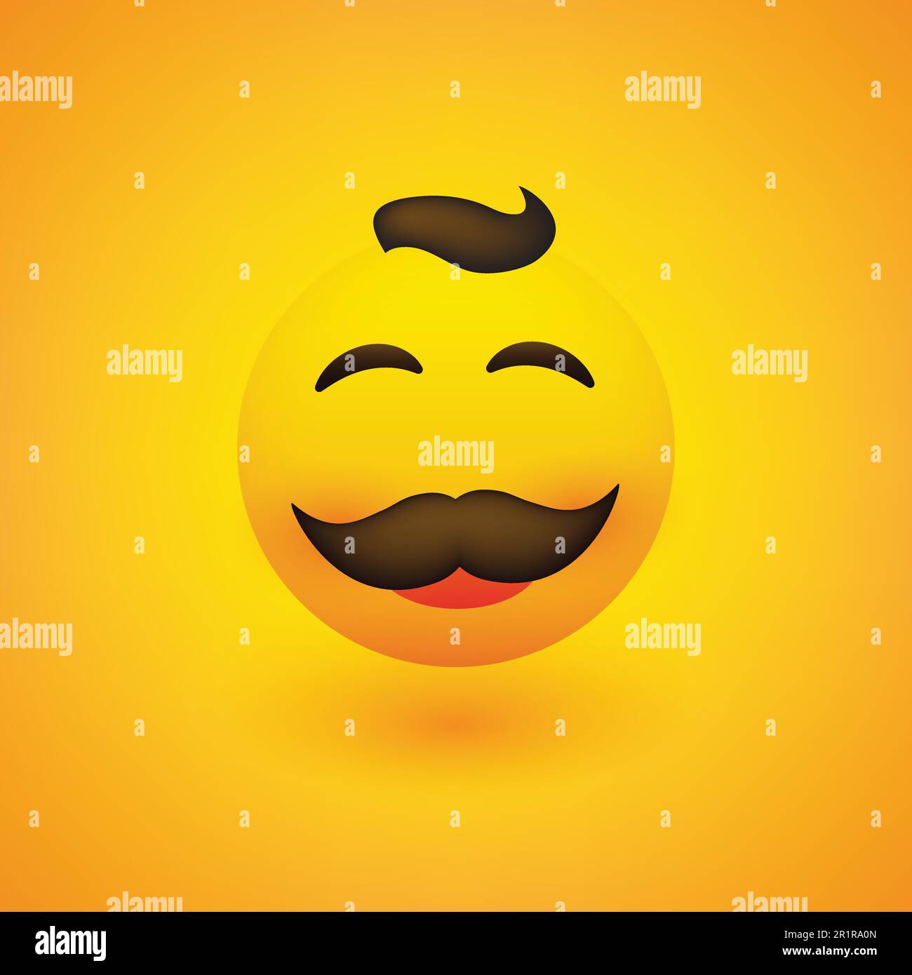 Smiling Emoji - Simple Shiny Happy Emoticon with Mustache on Yellow ...