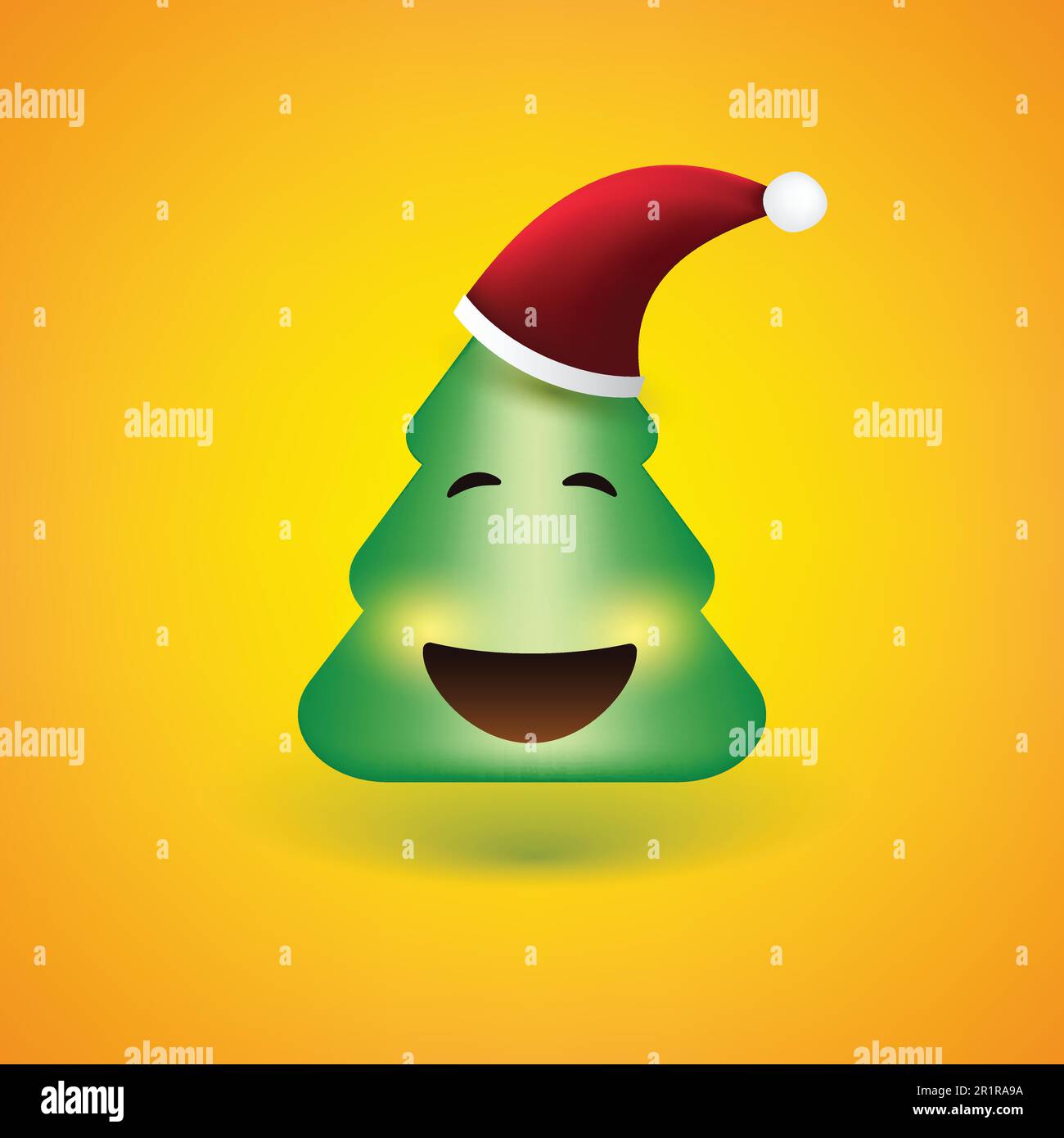 Smiling Emoji - Simple Christmas Tree Shaped Emoticon on Yellow ...