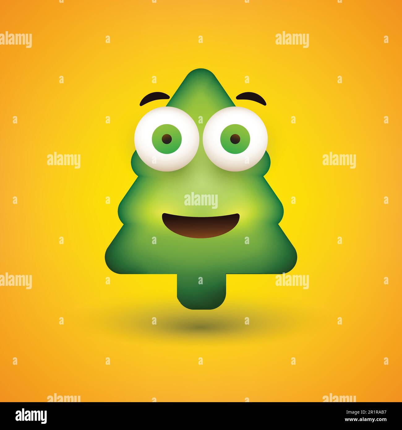 Smiling Emoji - Simple Christmas Tree Shaped Emoticon on Yellow ...