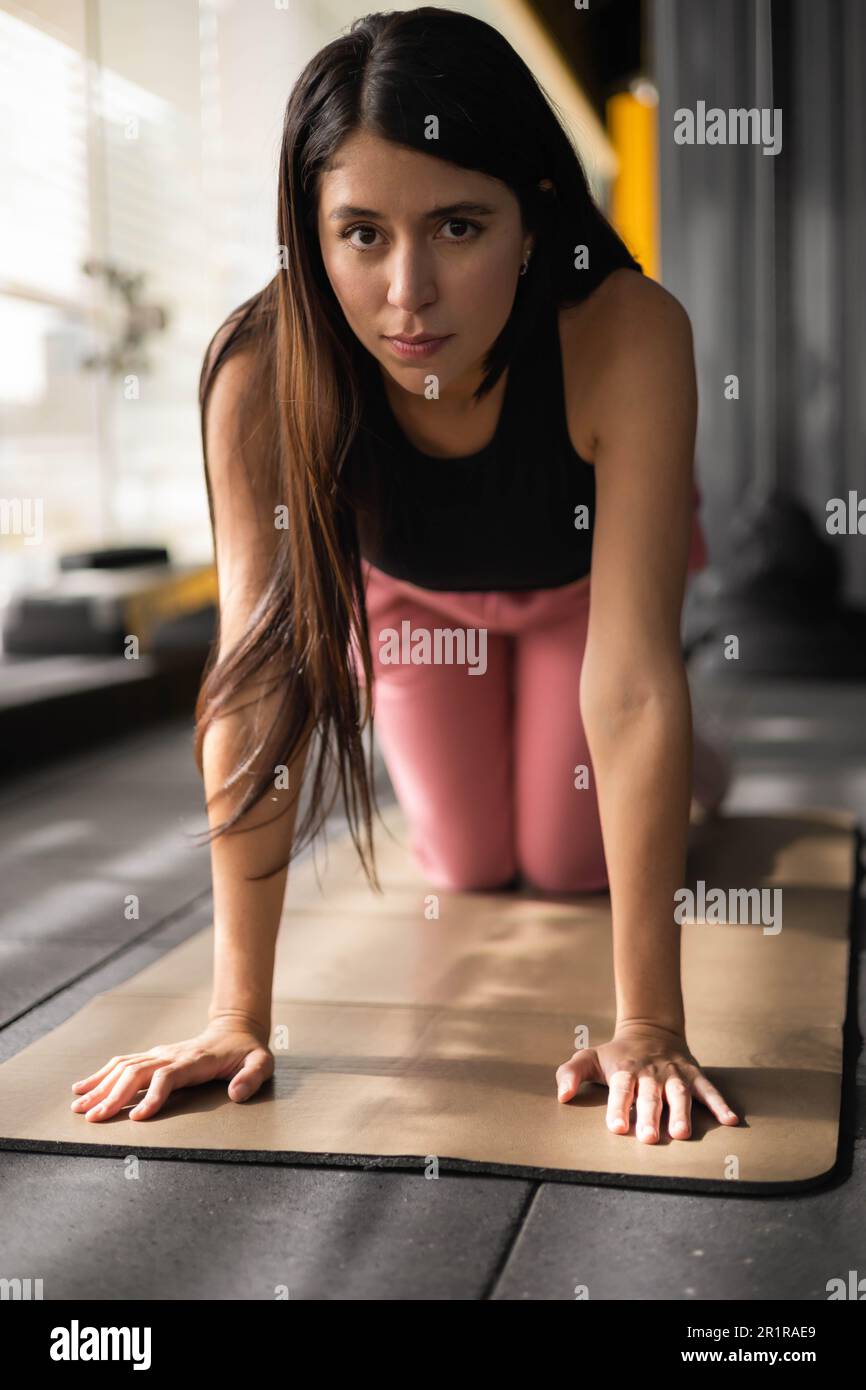 strengthen human body with physical activity, woman with long latin ...