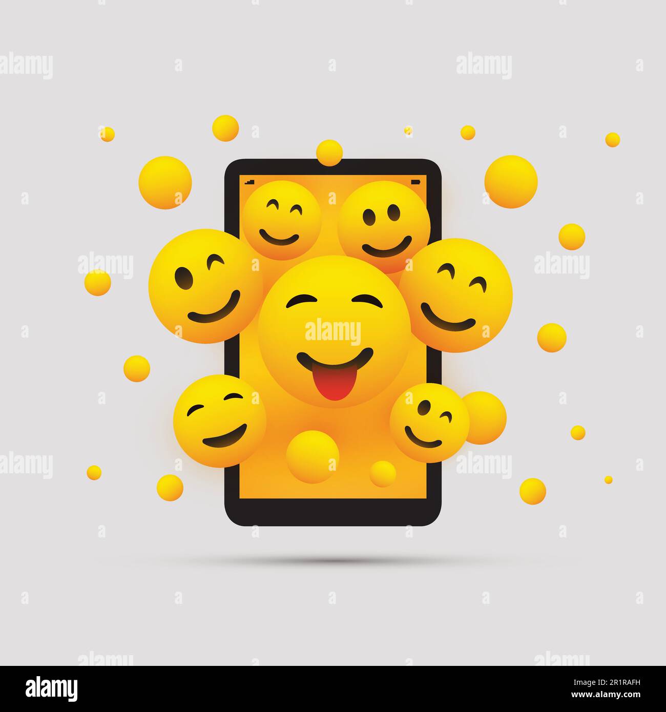 Various Smiling Happy Yellow Emoticons in Front of a Smartphone Screen ...