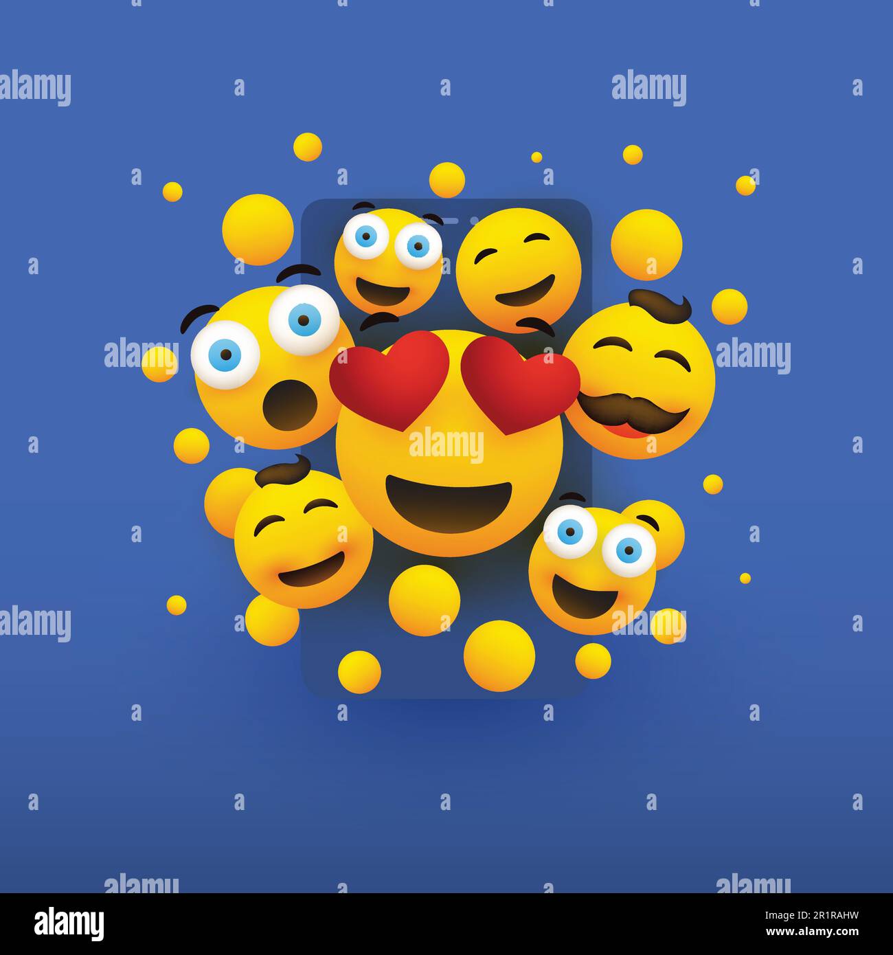 Various Smiling Happy Yellow Emoticons in Front of a Smart Phone Screen ...