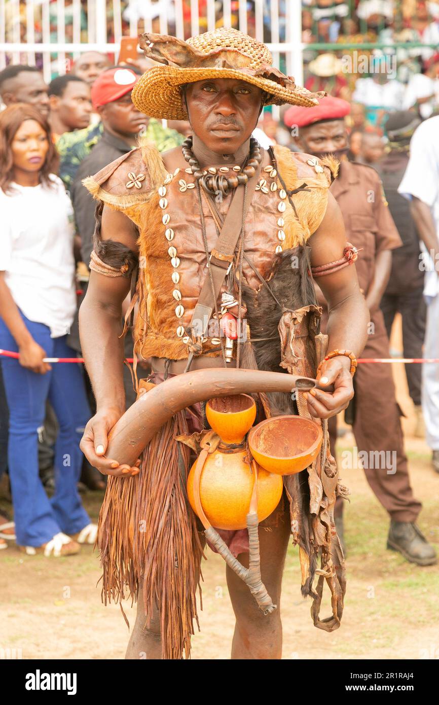Jos, Nigeria. 12th May 2023. Portrait of Berom soldier during the Nzem ...