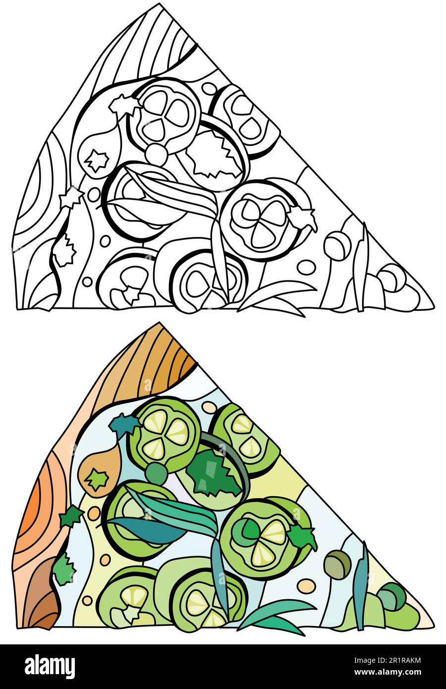 Pizza slice in decorative style on white background for coloring ...