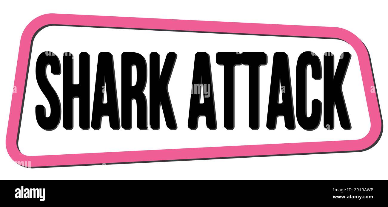 SHARK ATTACK text written on pink-black trapeze stamp sign Stock Photo ...