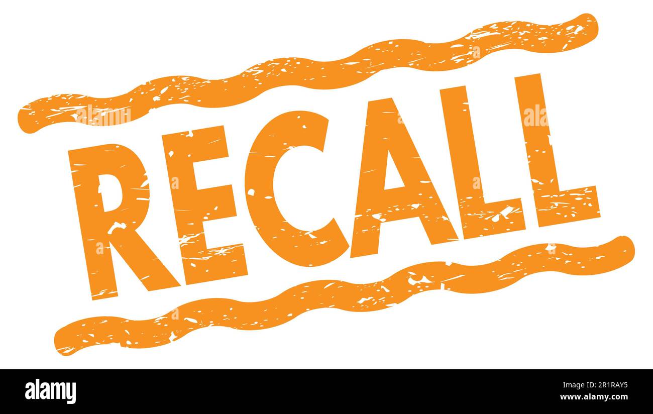RECALL text written on orange lines stamp sign Stock Photo - Alamy