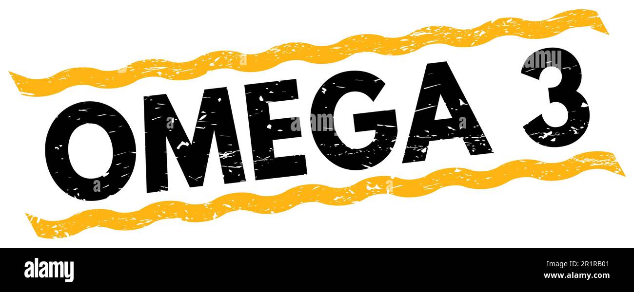 OMEGA 3 text written on yellow-black lines stamp sign Stock Photo - Alamy