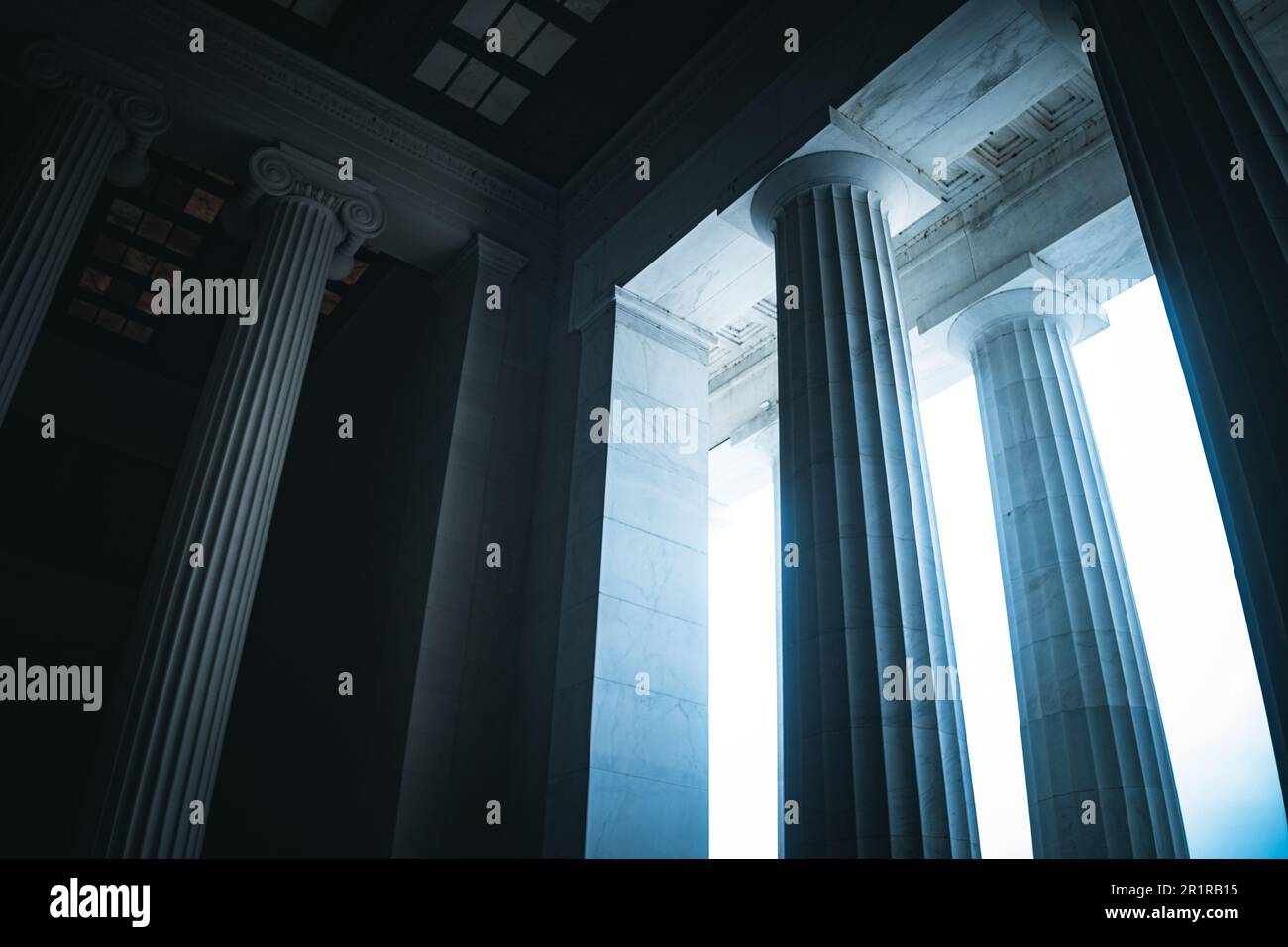 A black and white shot of Washington Memorial ornate columns in the ...