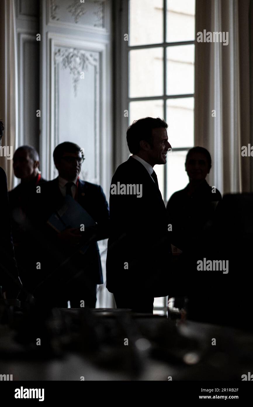 Versailles, France. 15th May, 2023. French President Emmanuel Macron ...