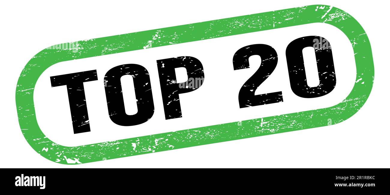TOP 20, text on green-black rectangle stamp sign Stock Photo - Alamy