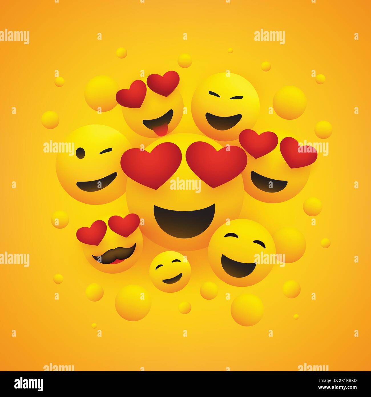 Various Smiling Happy Emoticons with Heart Shaped Eyes in Front of a ...
