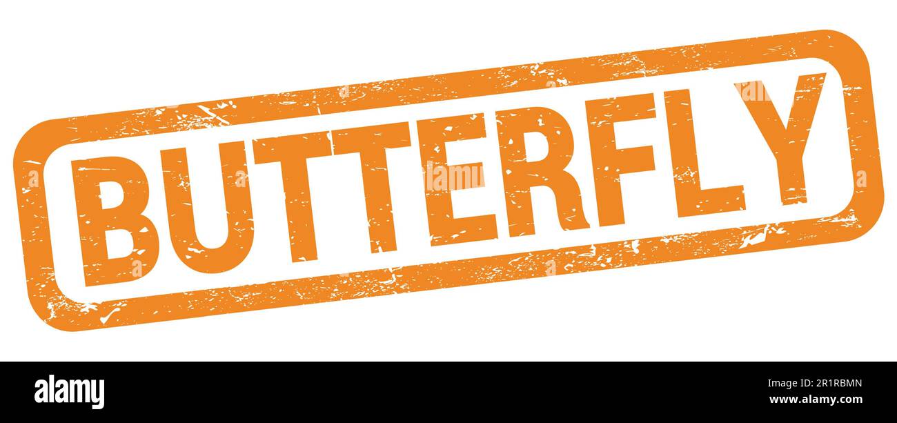 BUTTERFLY text written on orange rectangle stamp sign Stock Photo - Alamy