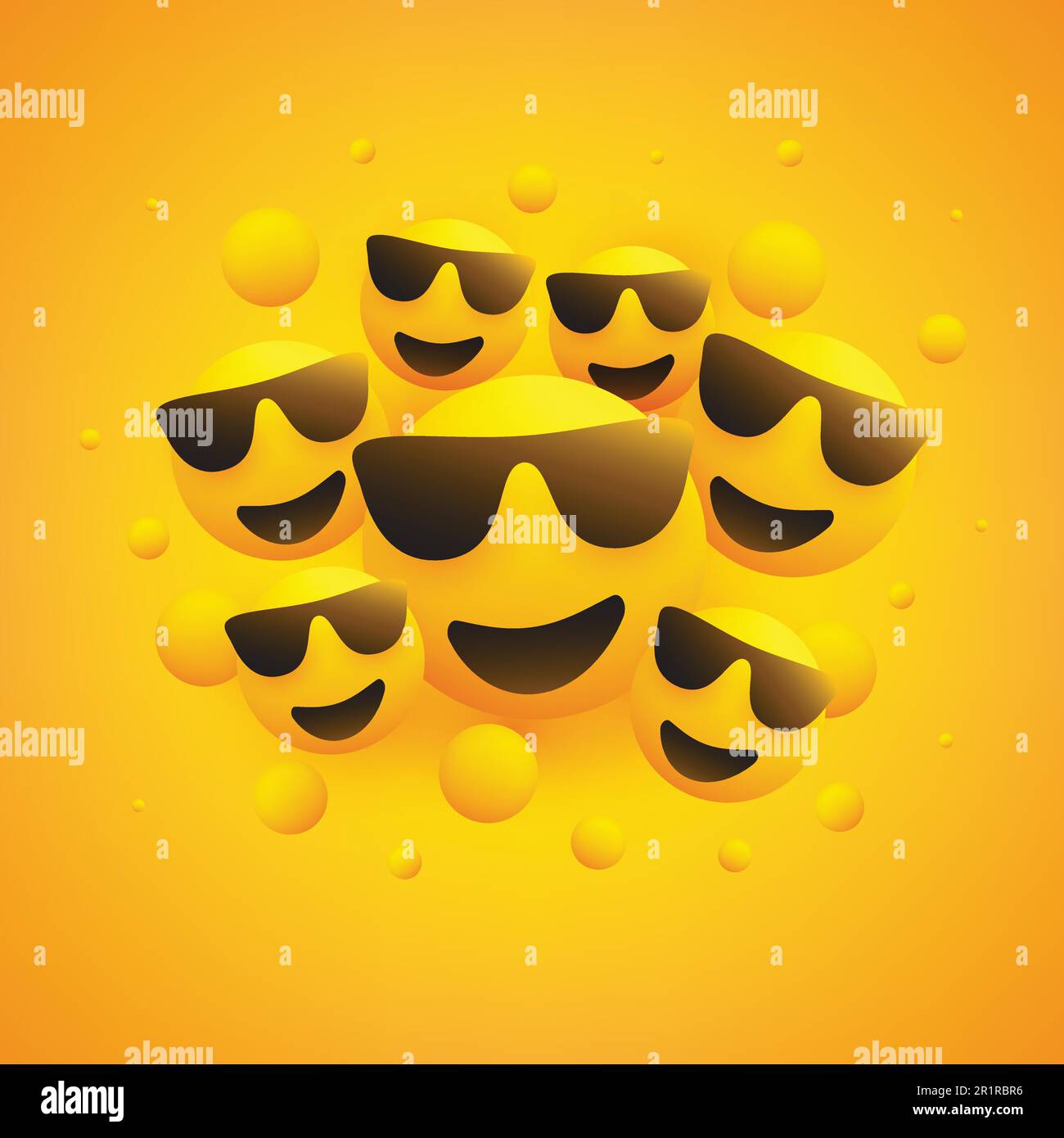 Lots of Smiling Faces With Sunglasses - Emoticons in Front of a Yellow ...