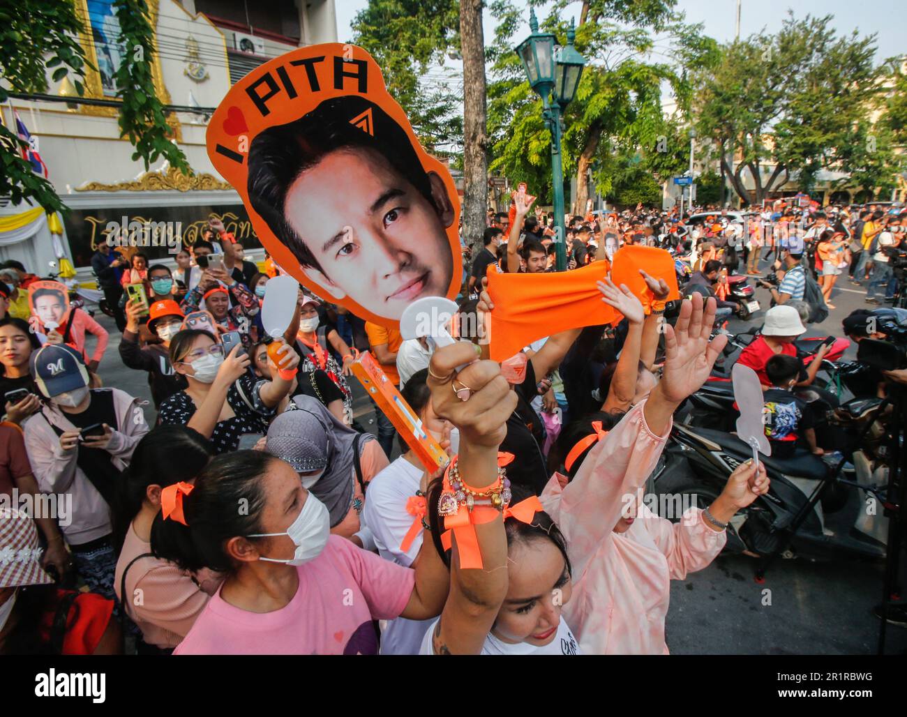 Supporters of Pita Limjaroenrat Move Forward Party leader and prime minister candidate celebrate ...