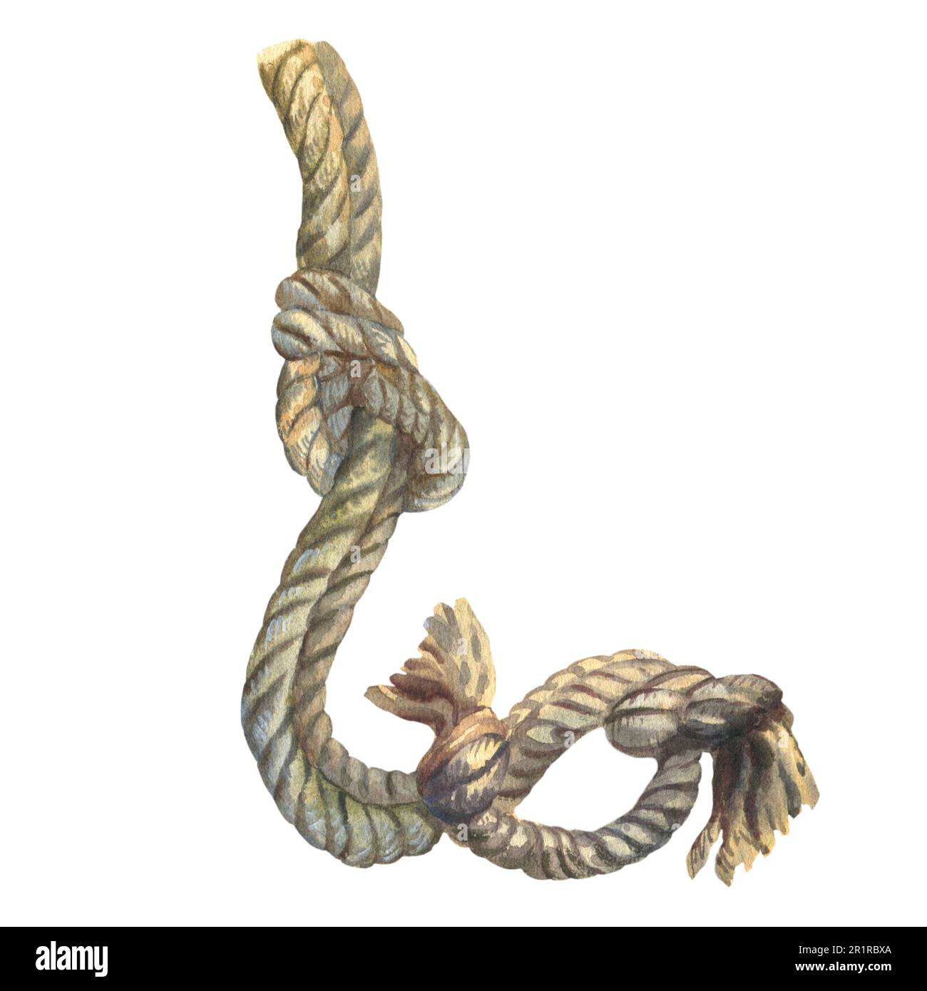 Watercolor illustration of rope roll for camping isolated on white ...