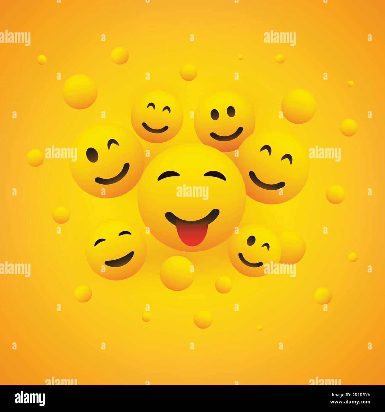 Various Smiling Happy Emoticons in Front of a Yellow Background Stock ...