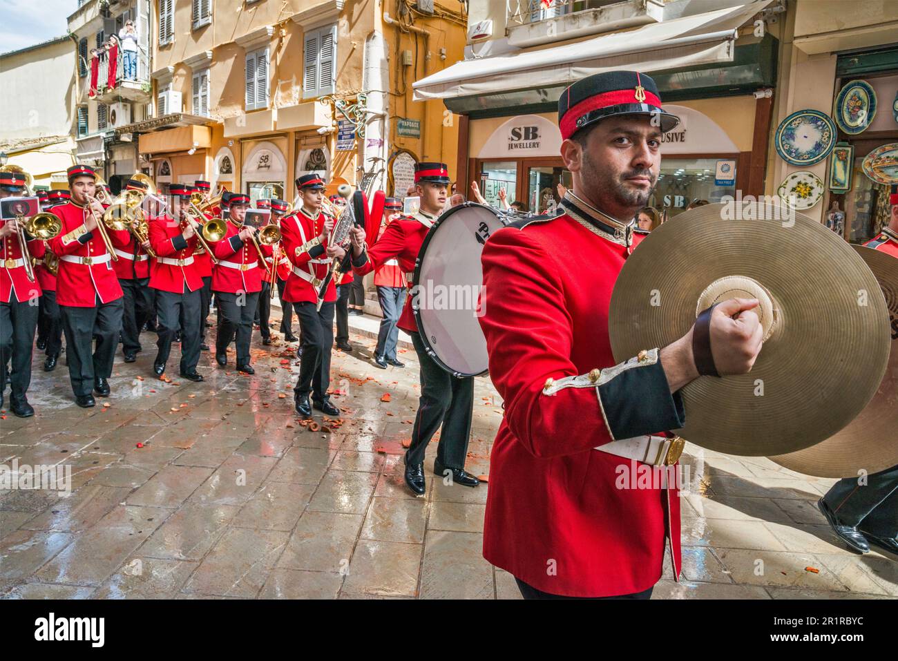 Musicians of The Old Philharmonic marching band, performing at ...