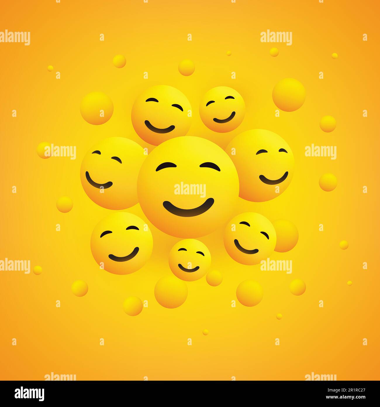 Various Smiling Happy Emoticons in Front of a Yellow Background, Vector ...